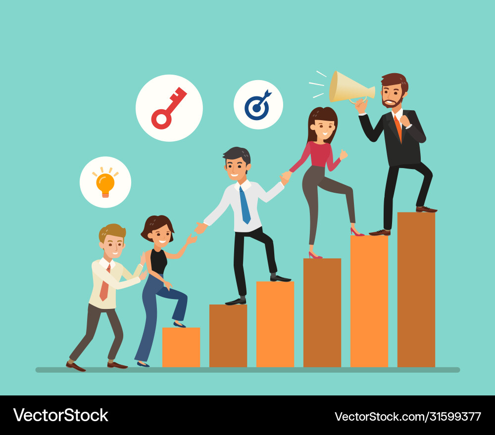 Business people cartoon climbing up on graph Vector Image