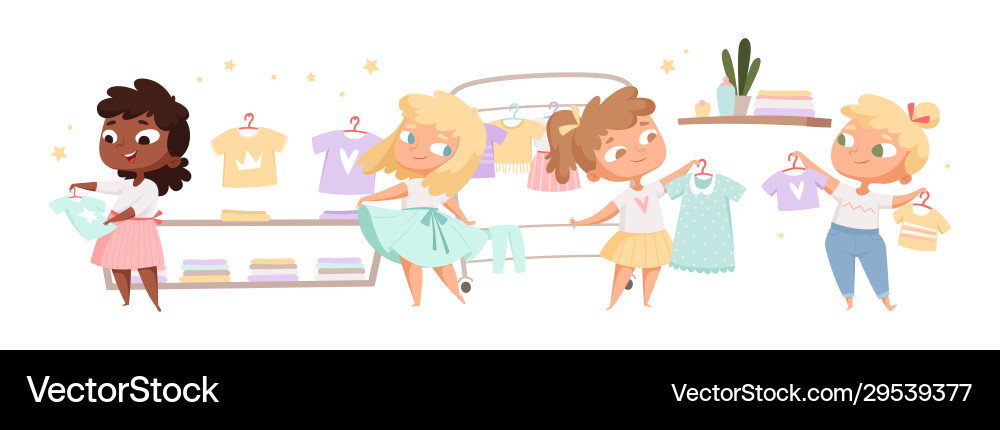 Cute Girls Choosing Clothes Royalty Free Vector Image