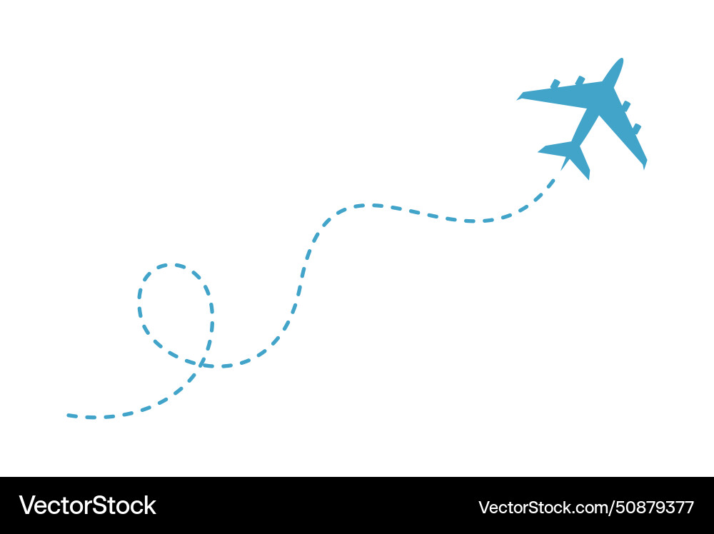 Flying airplane and dashed line flight route Vector Image
