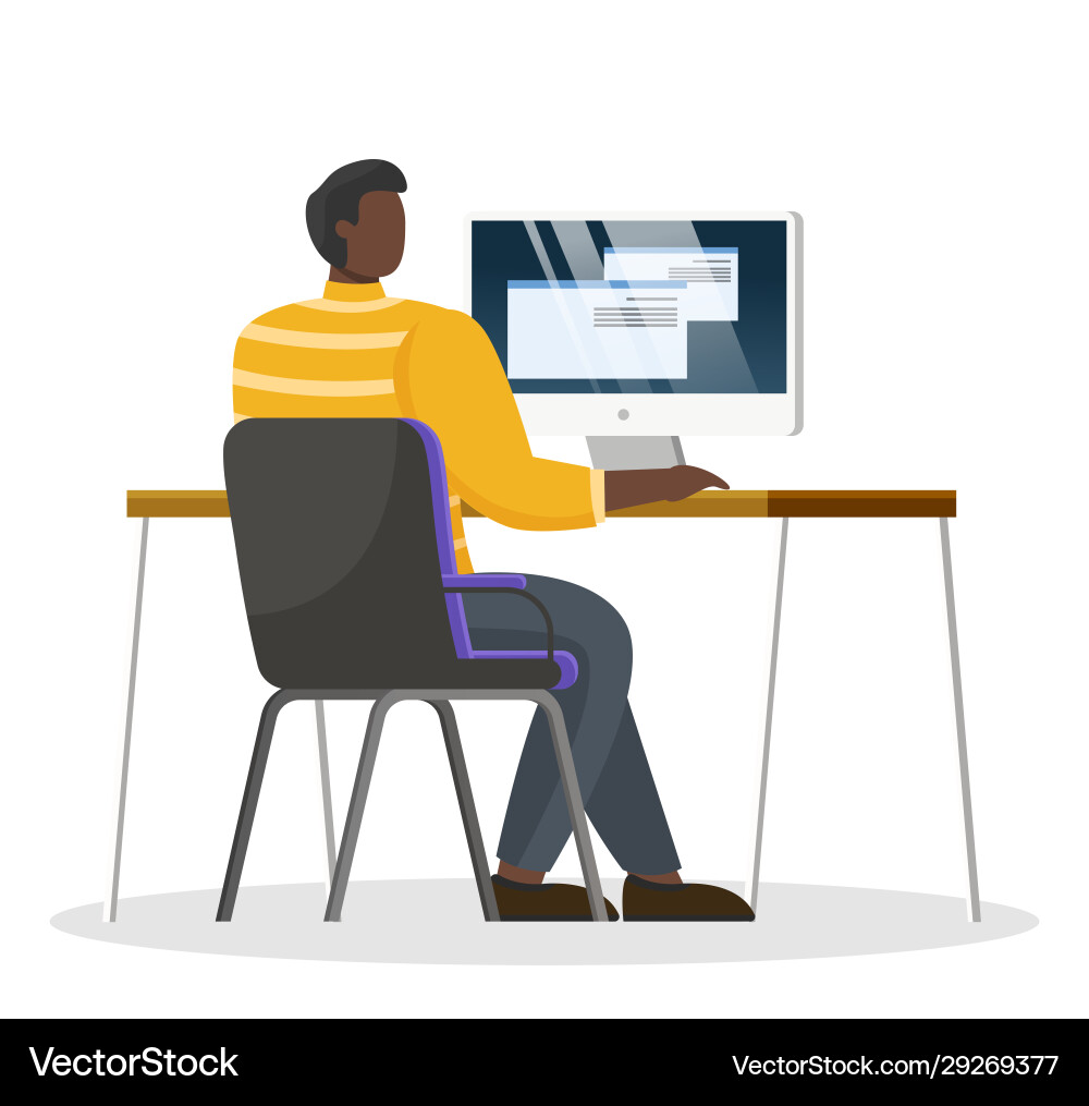 Man work on computer at office person workplace Vector Image