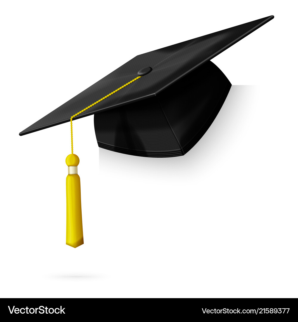 Realistic graduation cap hang on the corner Vector Image