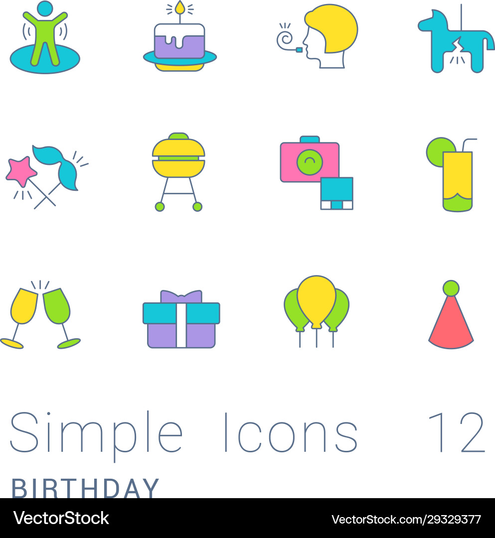Set simple line icons birthday Royalty Free Vector Image