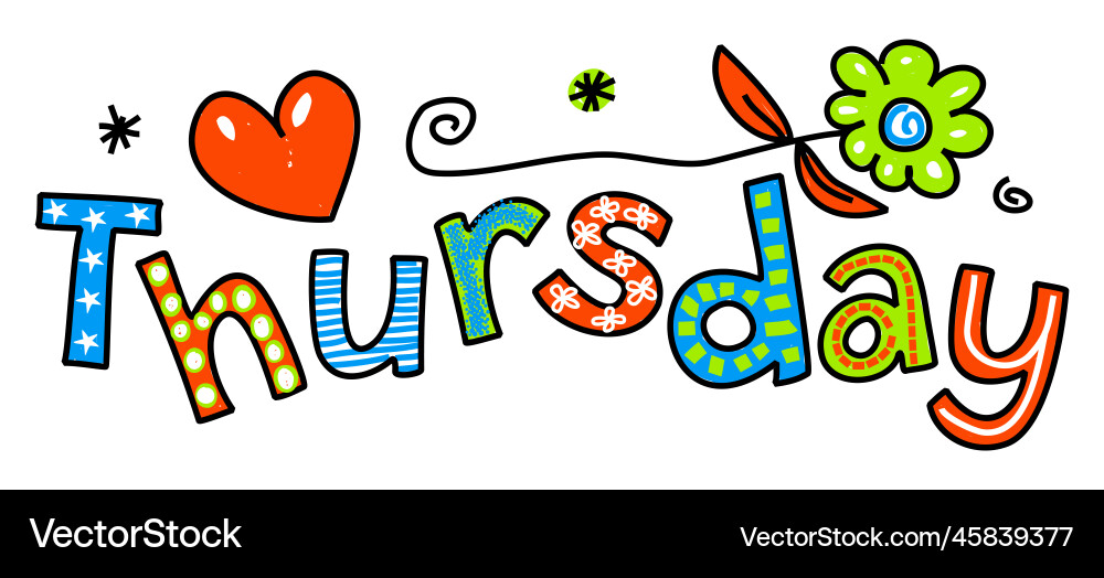 Thursday week day doodle text lettering Royalty Free Vector