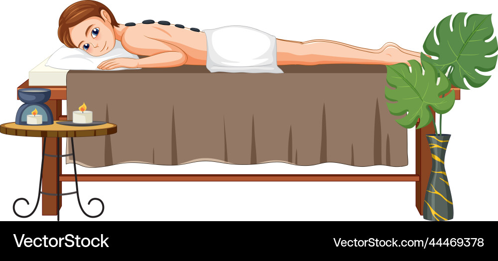 A woman getting hot stone therapy Royalty Free Vector Image