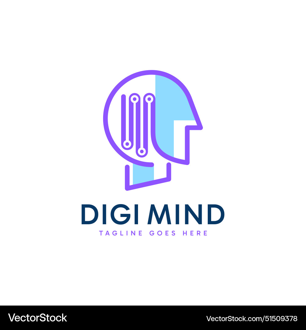 Abstract minimalist digital tech element and head Vector Image