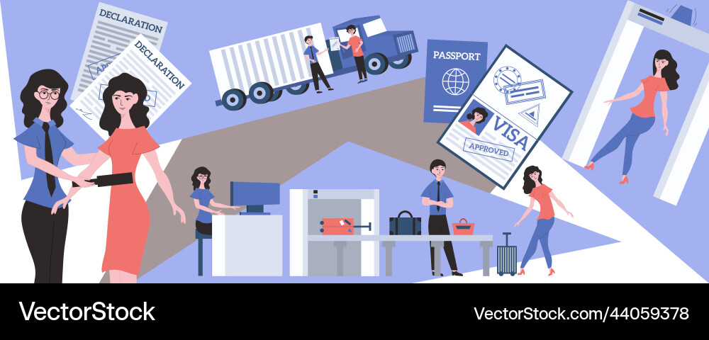 Customs control flat collage Royalty Free Vector Image