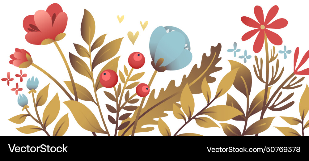 Decorative growing flowers botany border floral Vector Image