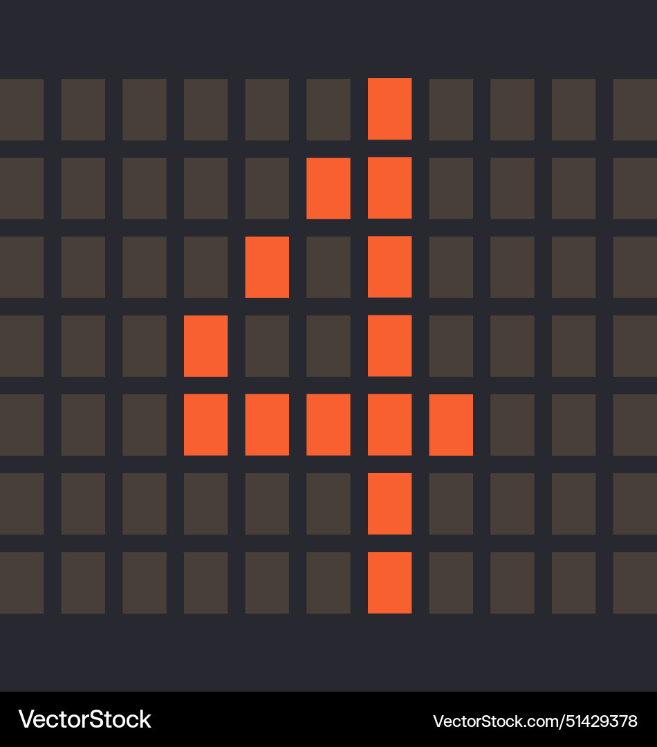 Digital number 4 led orange color and a dark Vector Image