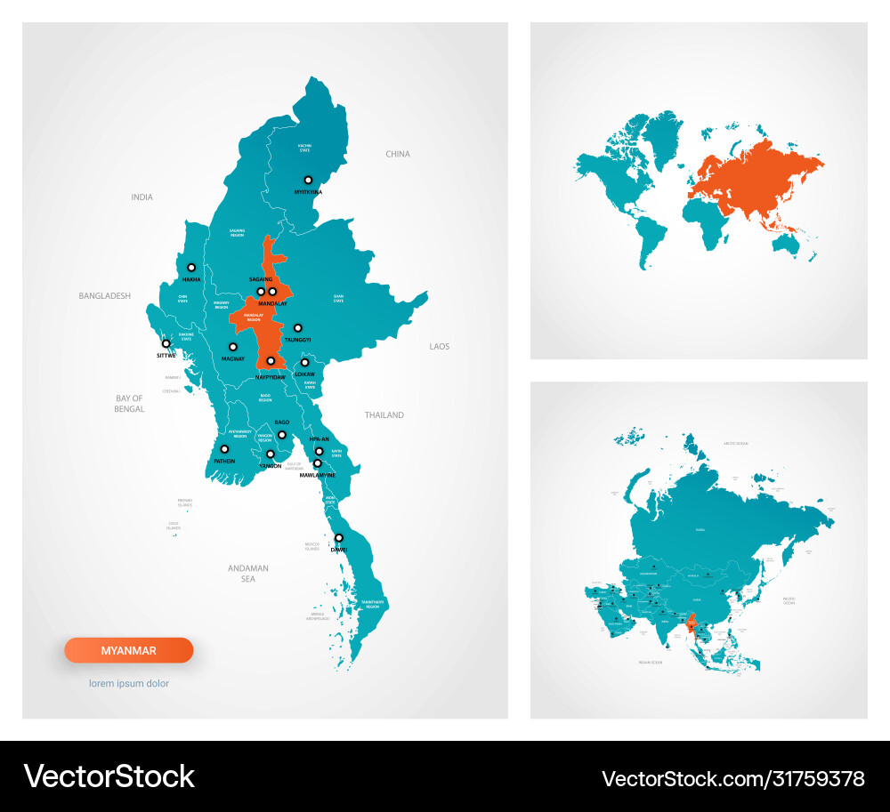 Editable template map myanmar - burma Royalty Free Vector