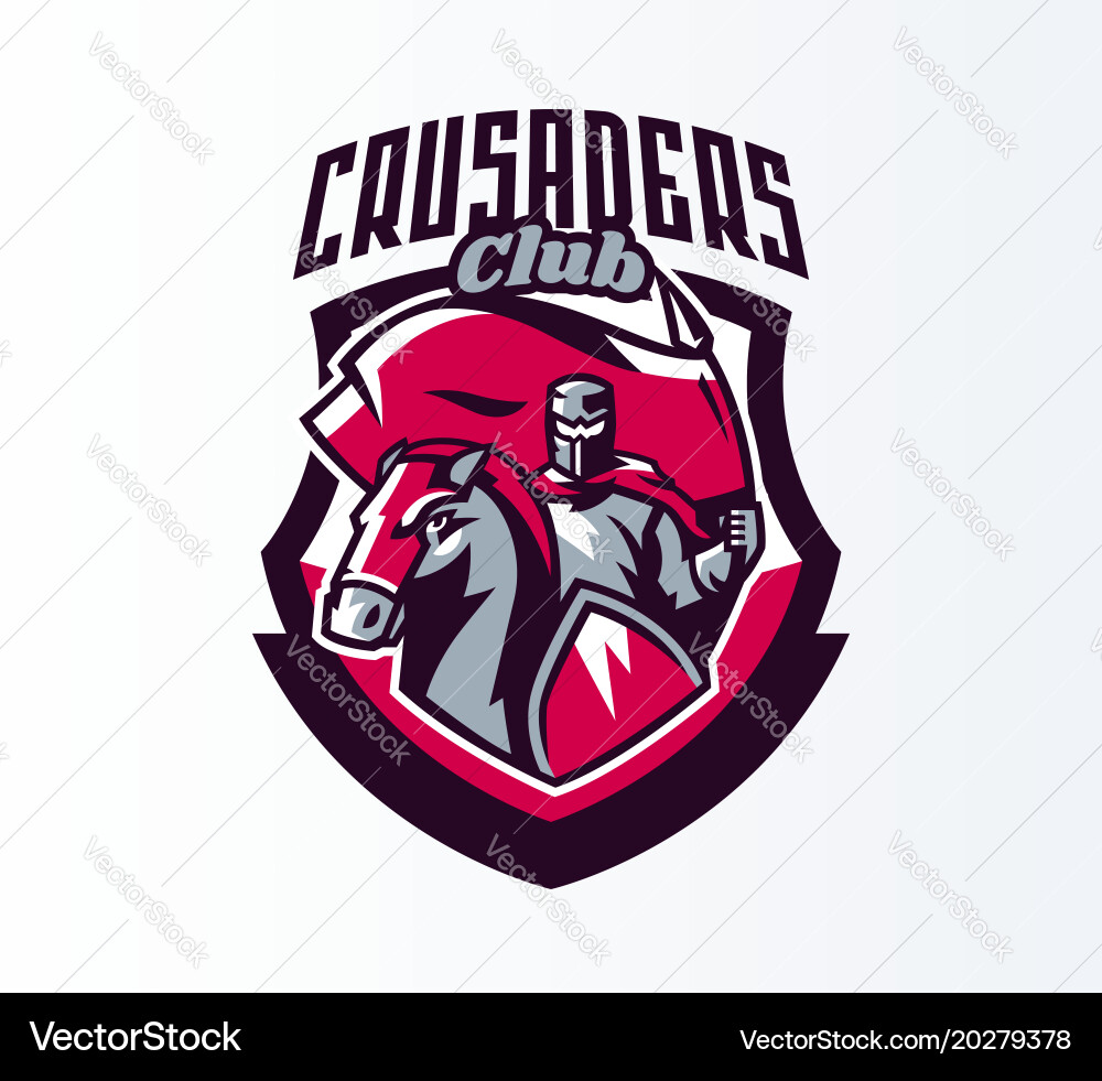 Emblem logo sticker knight with flag Royalty Free Vector