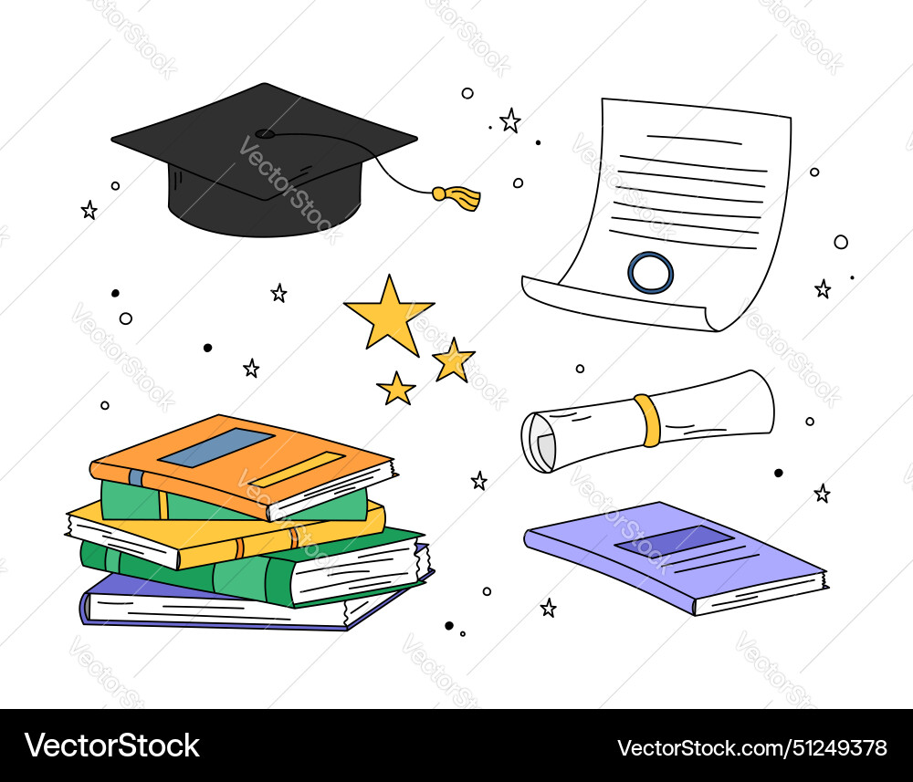 Graduation doodle elements set Royalty Free Vector Image