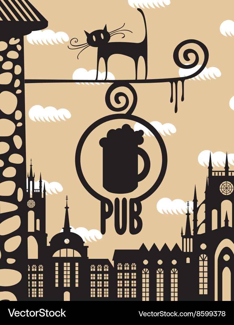 Pub and a cat Royalty Free Vector Image - VectorStock