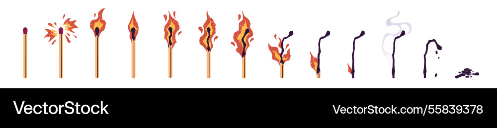 Steps of burning matchstick set lightning Vector Image