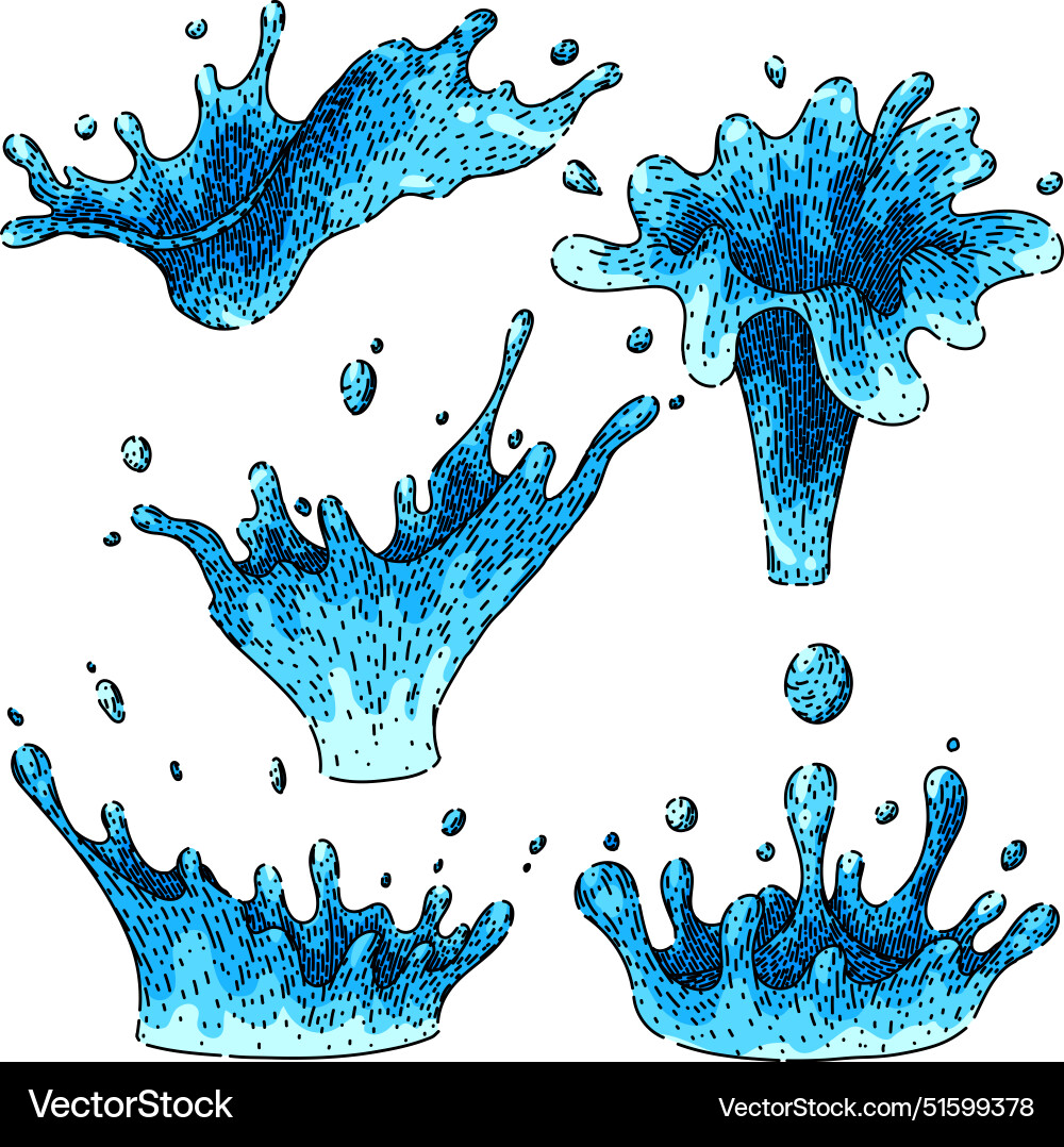 Water splash set sketch hand drawn Royalty Free Vector Image