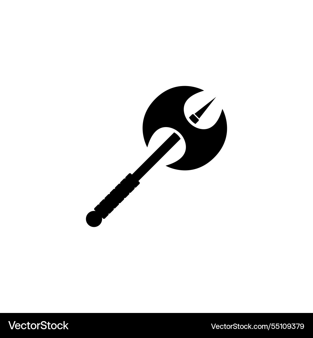 Bold black icon of a medieval battle axe Vector Image