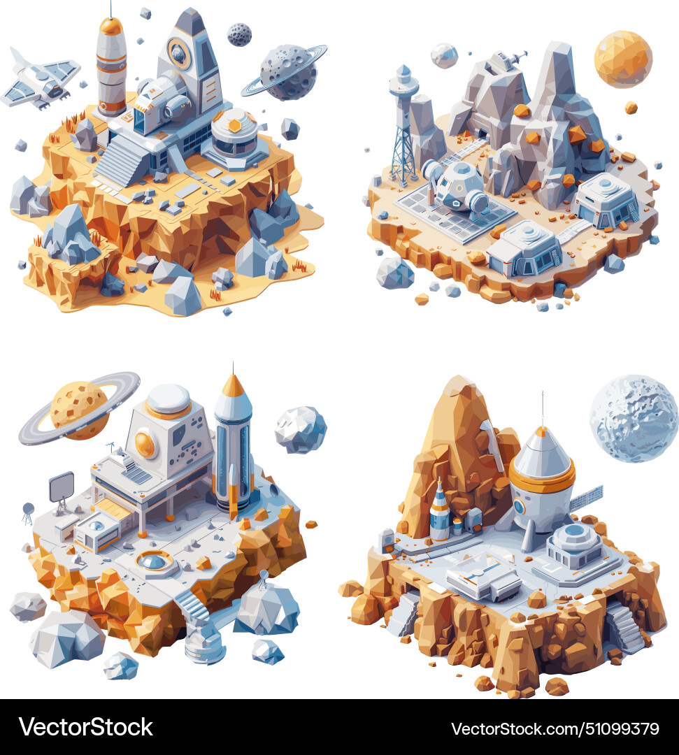 Cosmic base isometric set planet Royalty Free Vector Image