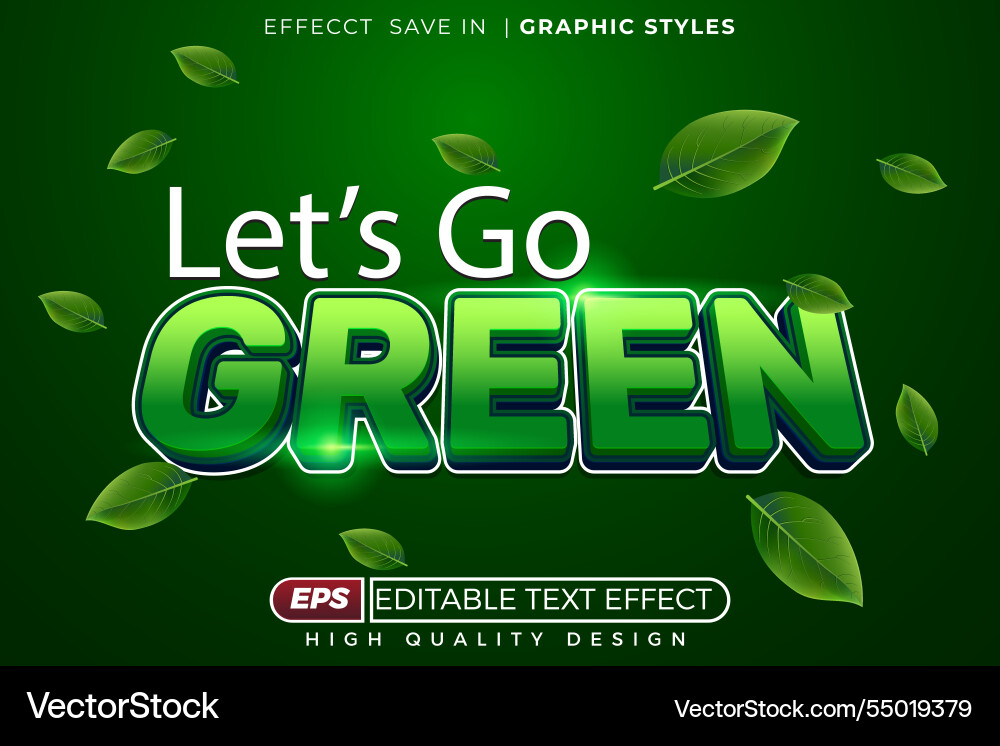 Editierbarer 3d Texteffekt lässt grün gehen Vektorbild