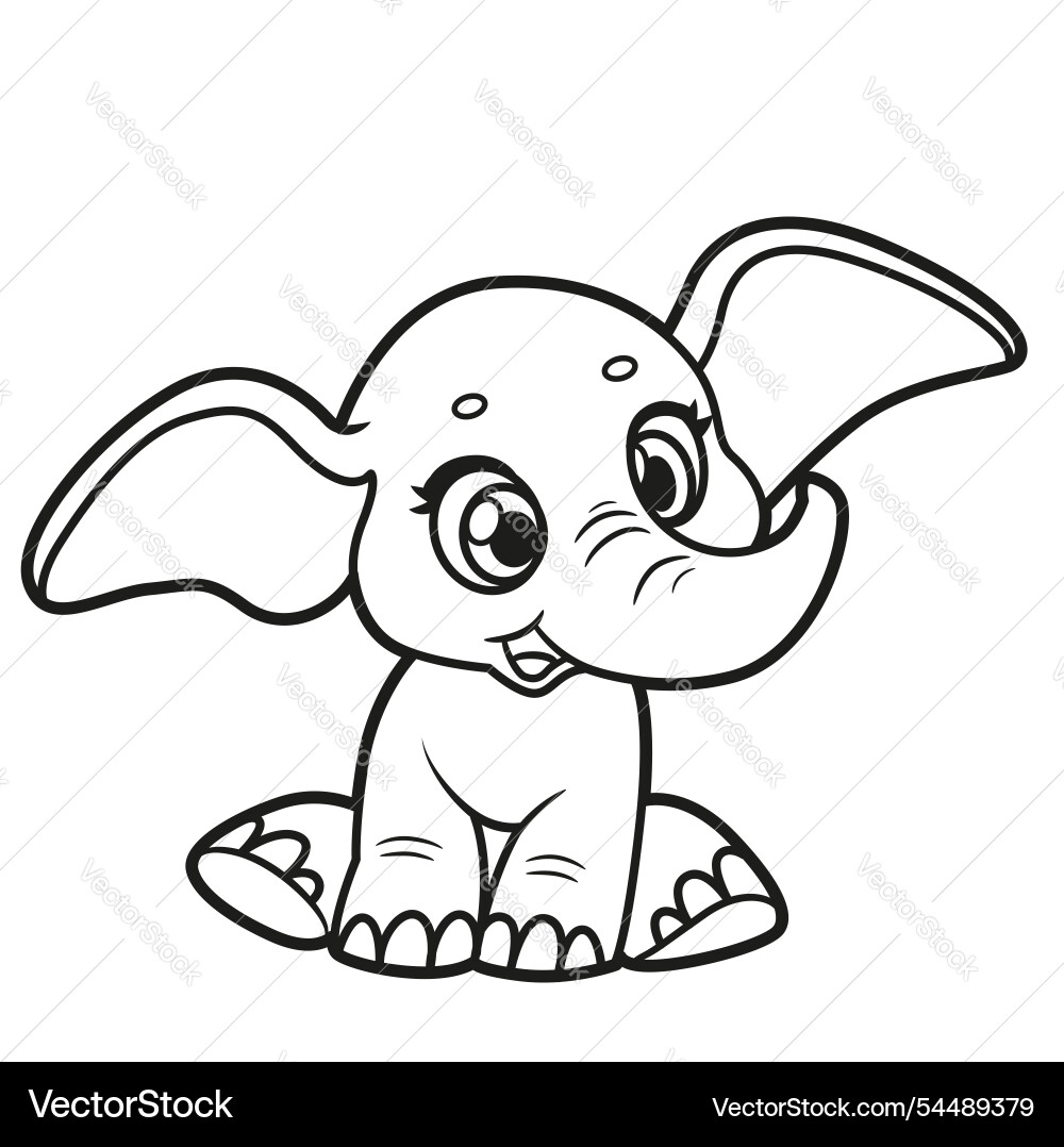 Little Cute Baby Elephant Sitting On A White Vector Image