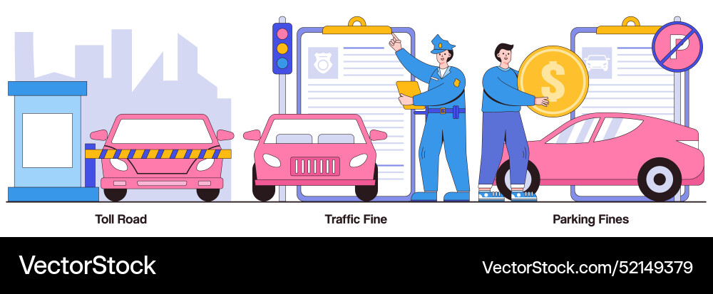 Toll road traffic and parking fine pack Royalty Free Vector