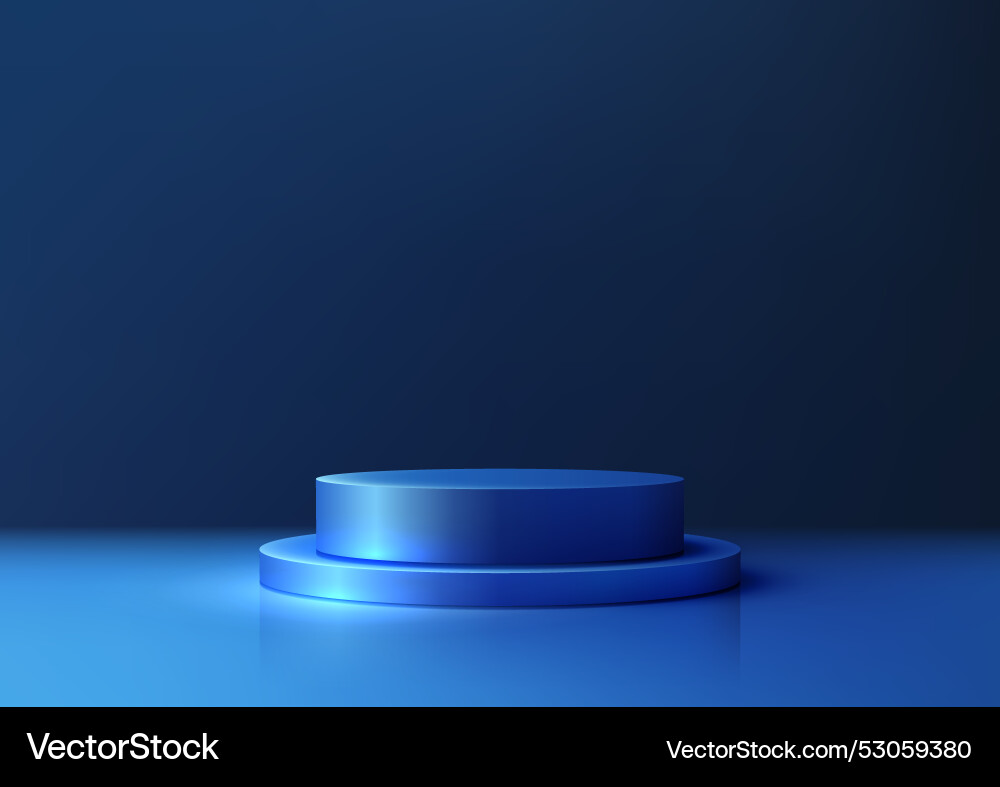 Elegant 3d blue podium on reflective surface Vector Image