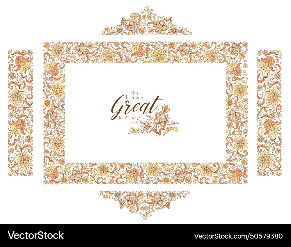 Floral frame vignette border card design template Vector Image