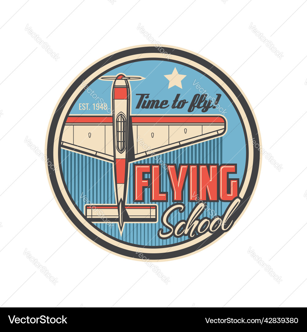 Flying school icon with retro plane or airplane Vector Image