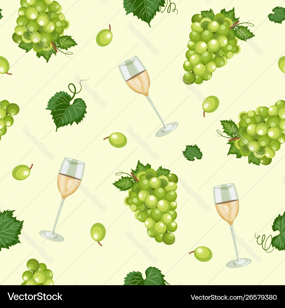 Grape bunch seamless pattern with white wine Vector Image