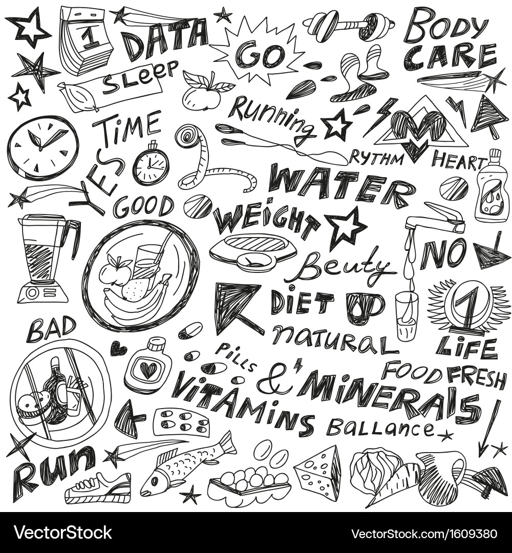 Healthy Diet Doodle Set Royalty Free Vector Image