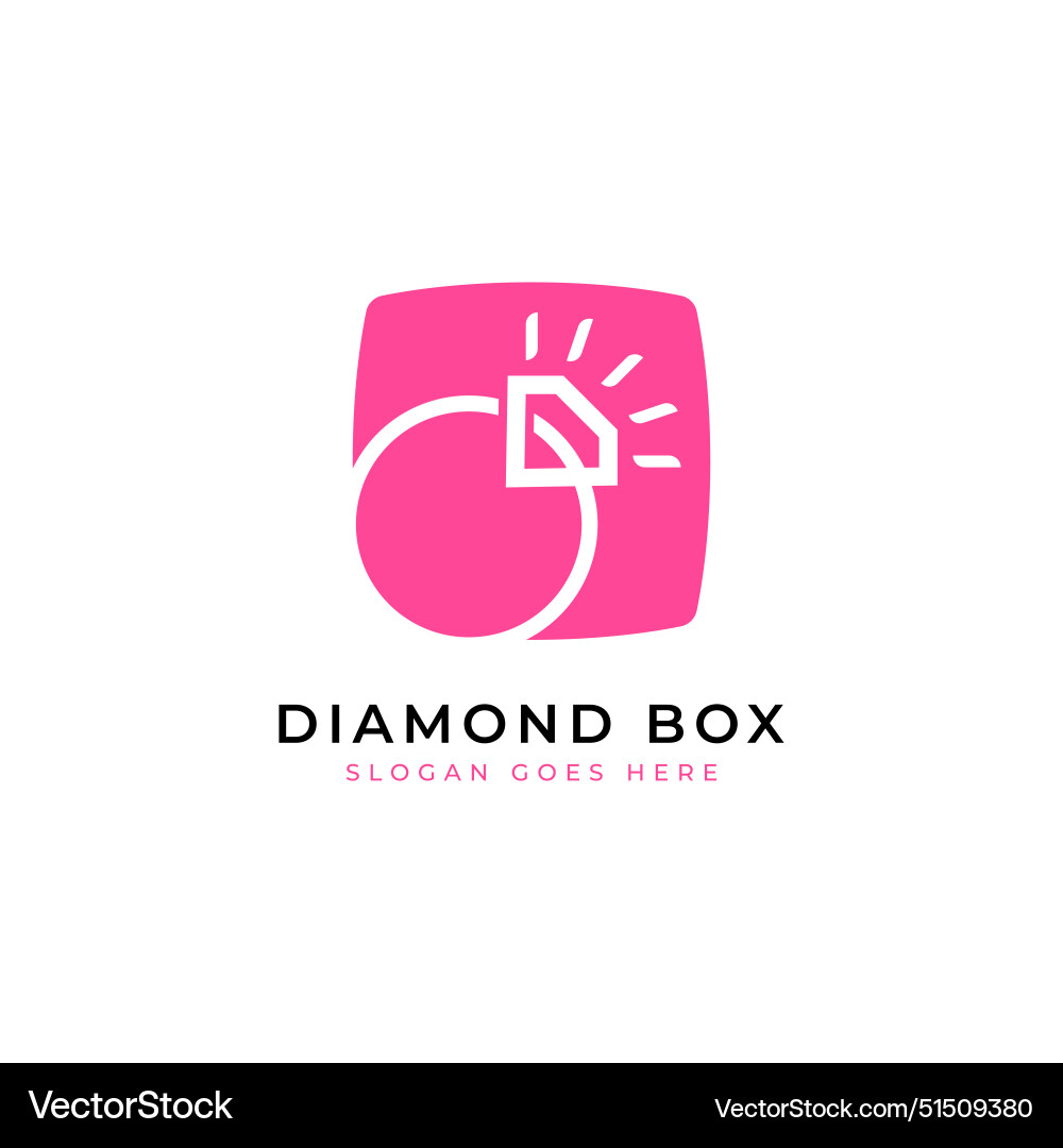 Minimalist diamond ring and square box logo icon Vector Image