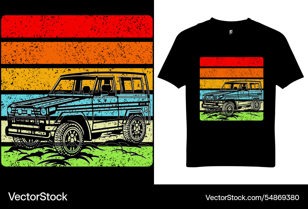 Retro vintage sunset off road jeep Royalty Free Vector Image