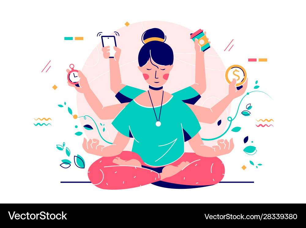 Smiling Woman Multi-Tasking Royalty Free Vector Image