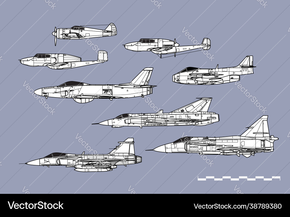 Swedish Fighter Aircraft - Historical Overview Vector Image