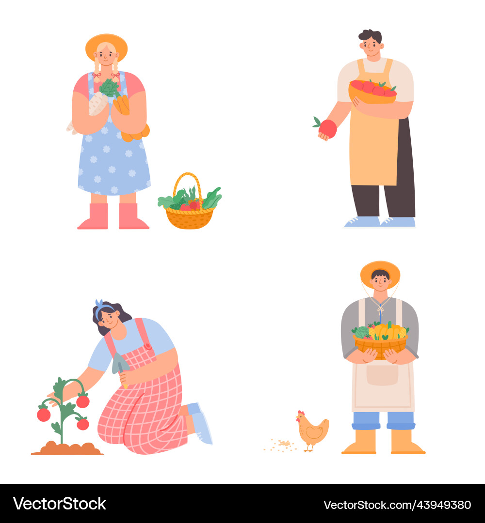 Working farmers seeding and growing collect Vector Image