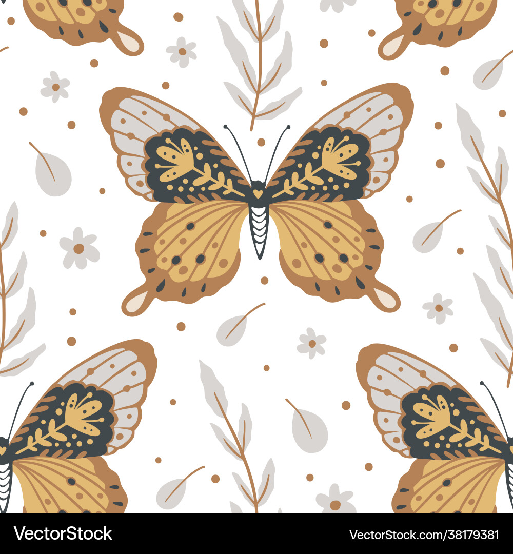 Boho Butterfly Seamless Pattern Royalty Free Vector Image