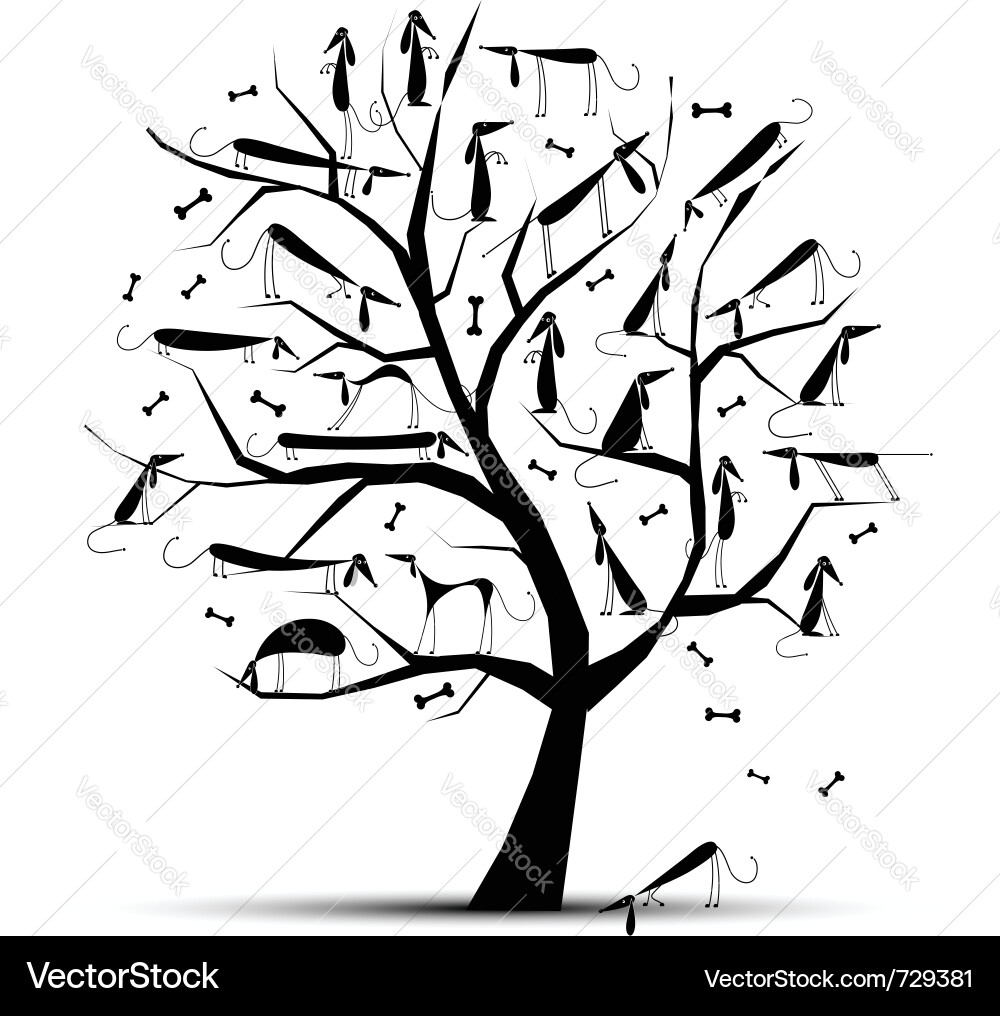 Funny tree with dogs Royalty Free Vector Image