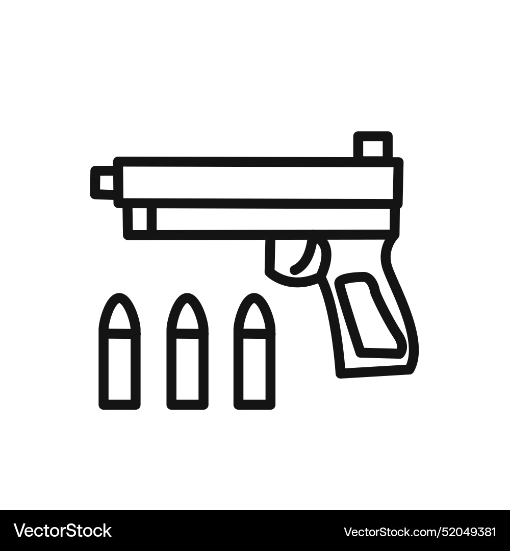 Gun with ammunition icon linear graphics sign Vector Image