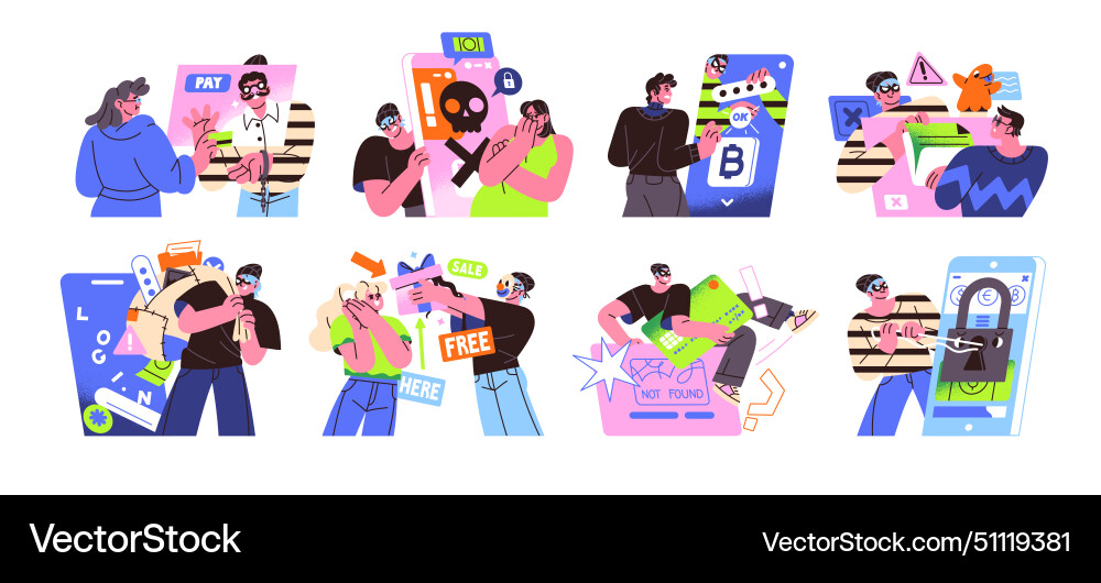 Internet scam online fraud concept set cyber Vector Image