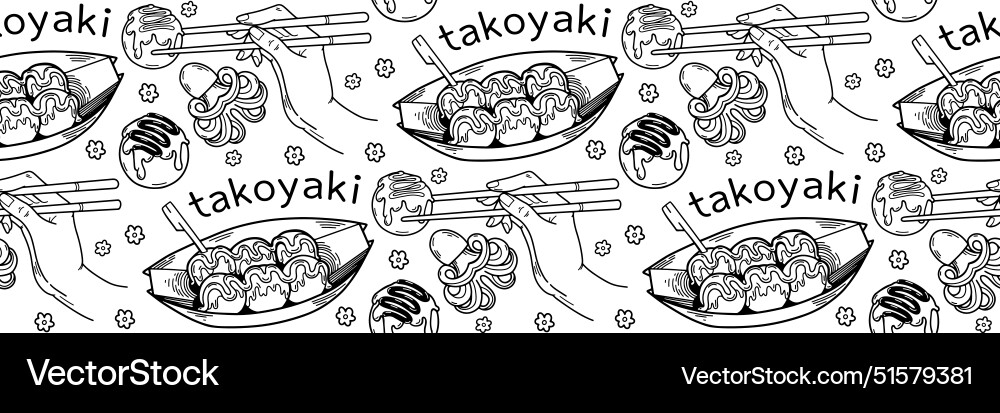 Takoyaki doodle seamless pattern japan street Vector Image