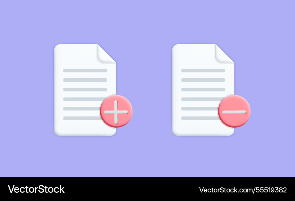 3d add or delete document file paper sheet icon Vector Image