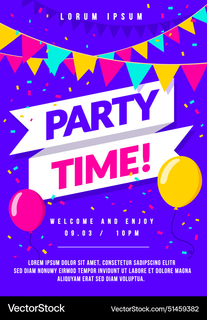 Colorful party time poster or flyer Royalty Free Vector