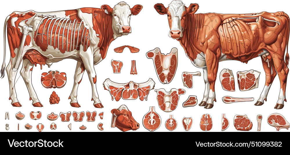 Cow meat frame cartoon scheme atlas Royalty Free Vector