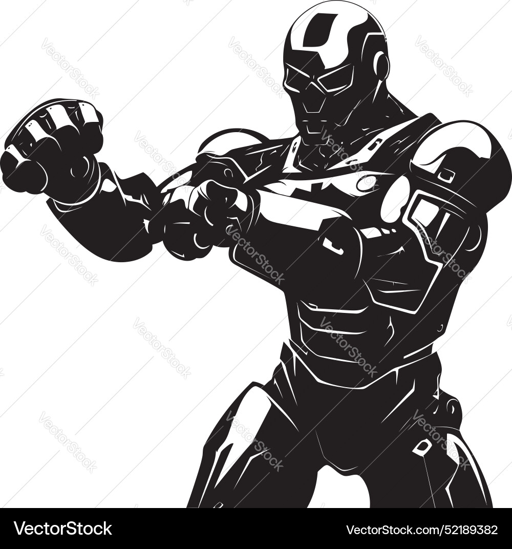 Cybernetic warrior robot boxer black logo icon Vector Image