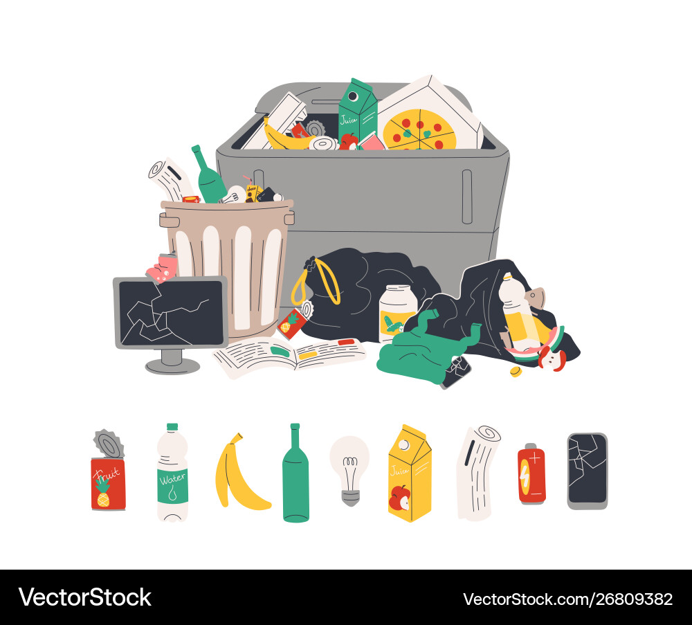Mixed Waste in Trash Bins Royalty Free Vector Image