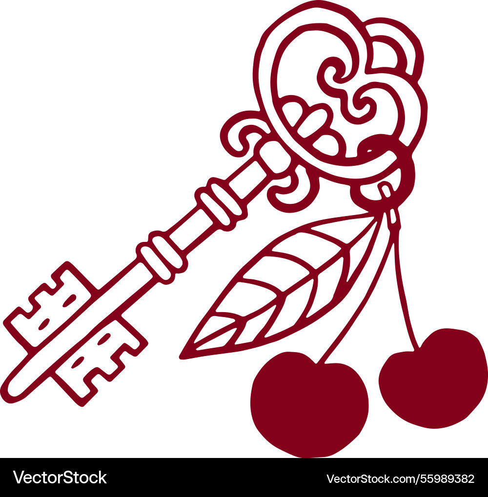 Vintage key with trinket cherries Royalty Free Vector Image