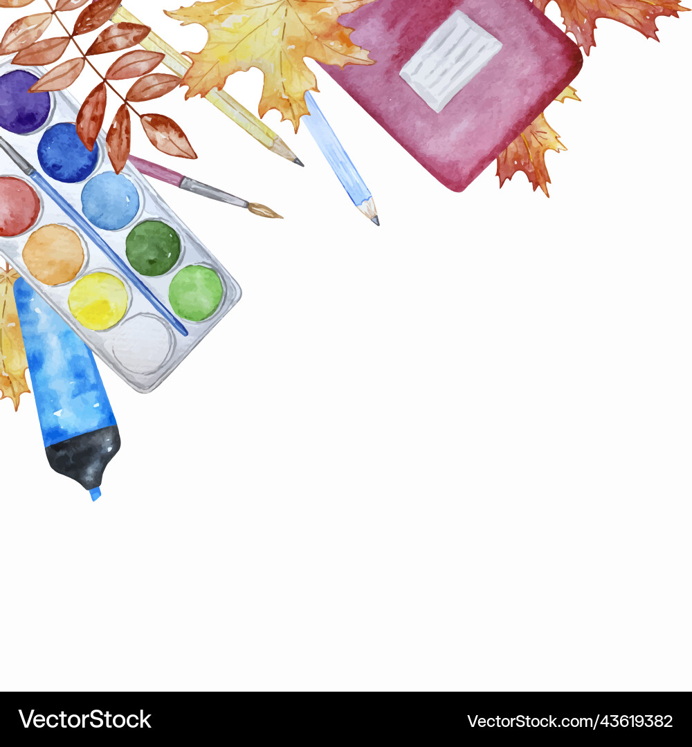 Watercolor frame school supplies Royalty Free Vector Image