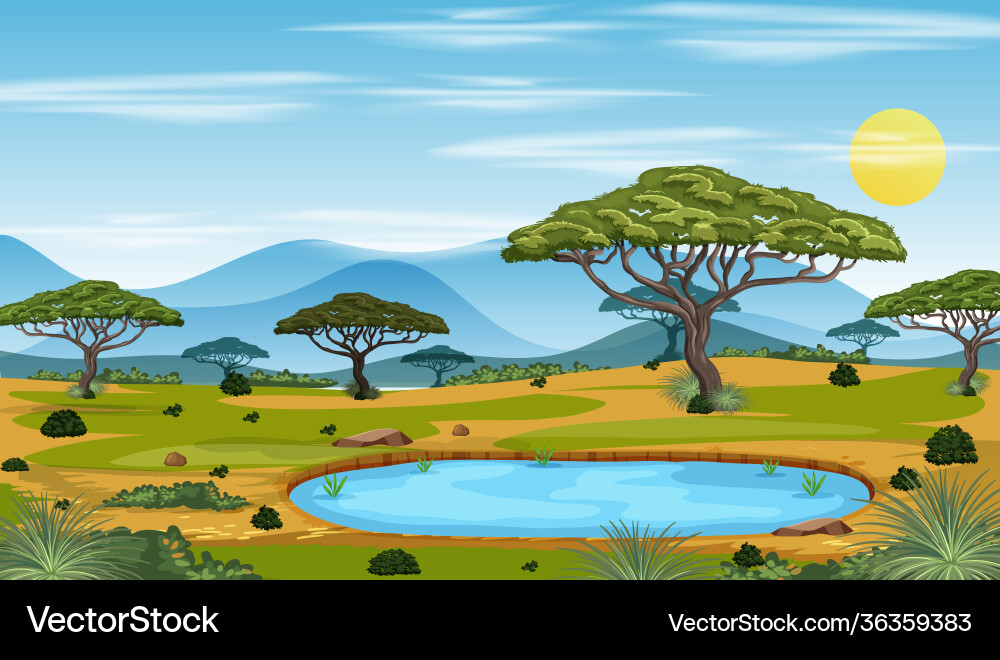 African forest landscape background Royalty Free Vector