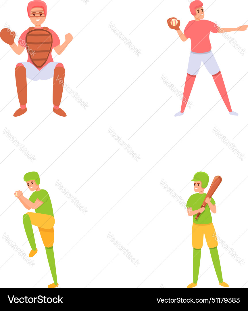 Baseball icons set cartoon various action Vector Image