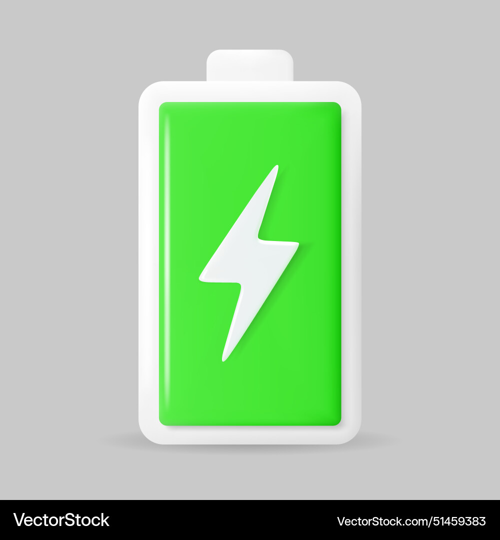 Battery full charge indicator in 3d style phone Vector Image