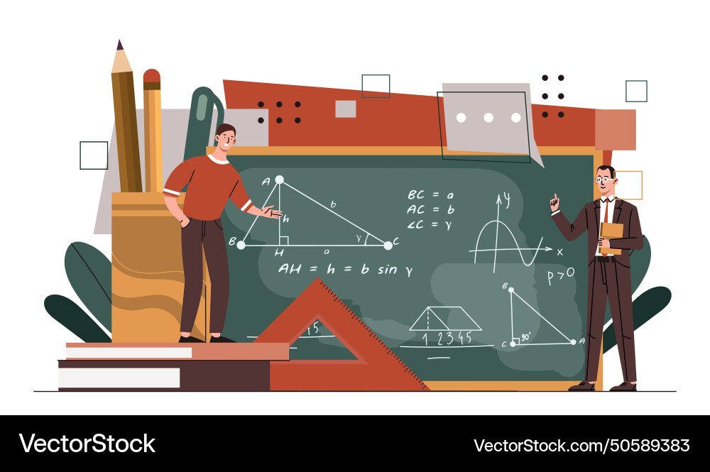 Mathematician near chalkboard Royalty Free Vector Image