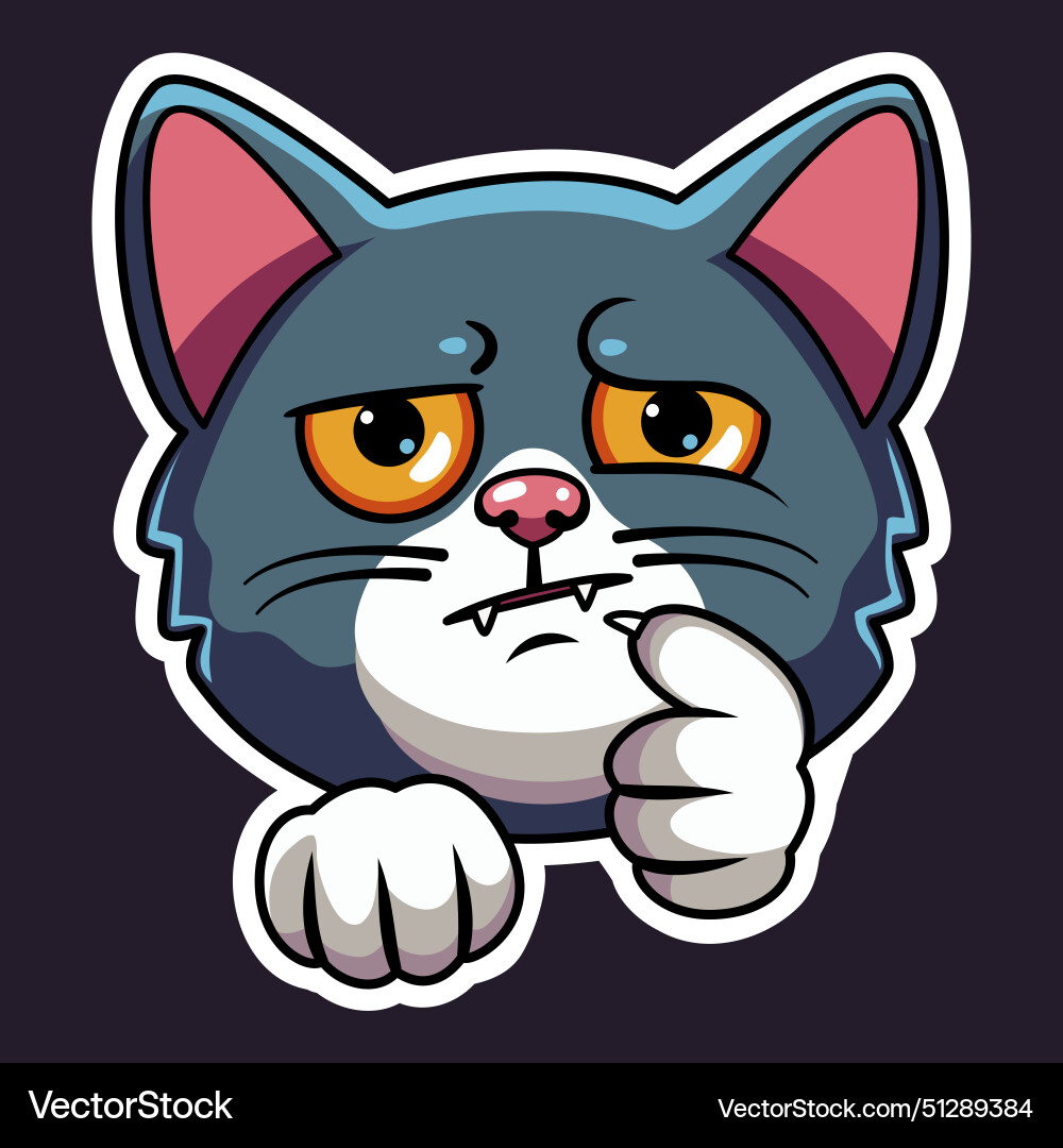 A thoughtful emoticon cat sticker Royalty Free Vector Image